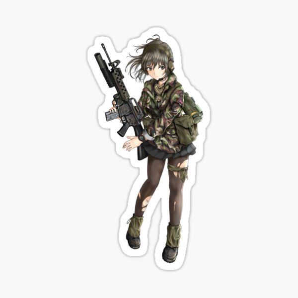 "Military Anime Girl" Sticker for Sale by kittiescuties | Redbubble