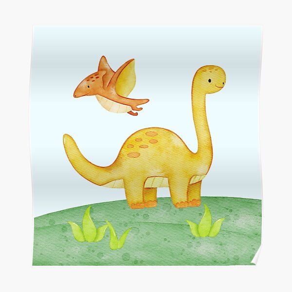 "Cute Orange Dinosaurs - Watercolor Art" Poster for Sale by ...