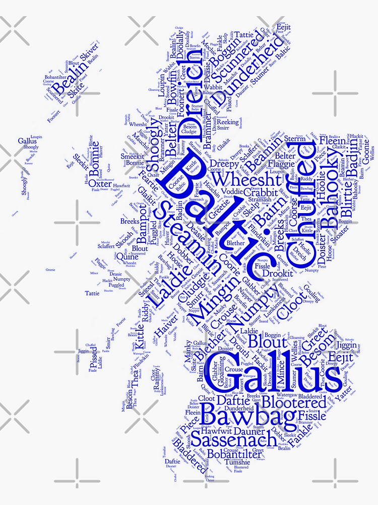 "Scotland Map Word Art of Scottish Words" Sticker for Sale by TNTs ...