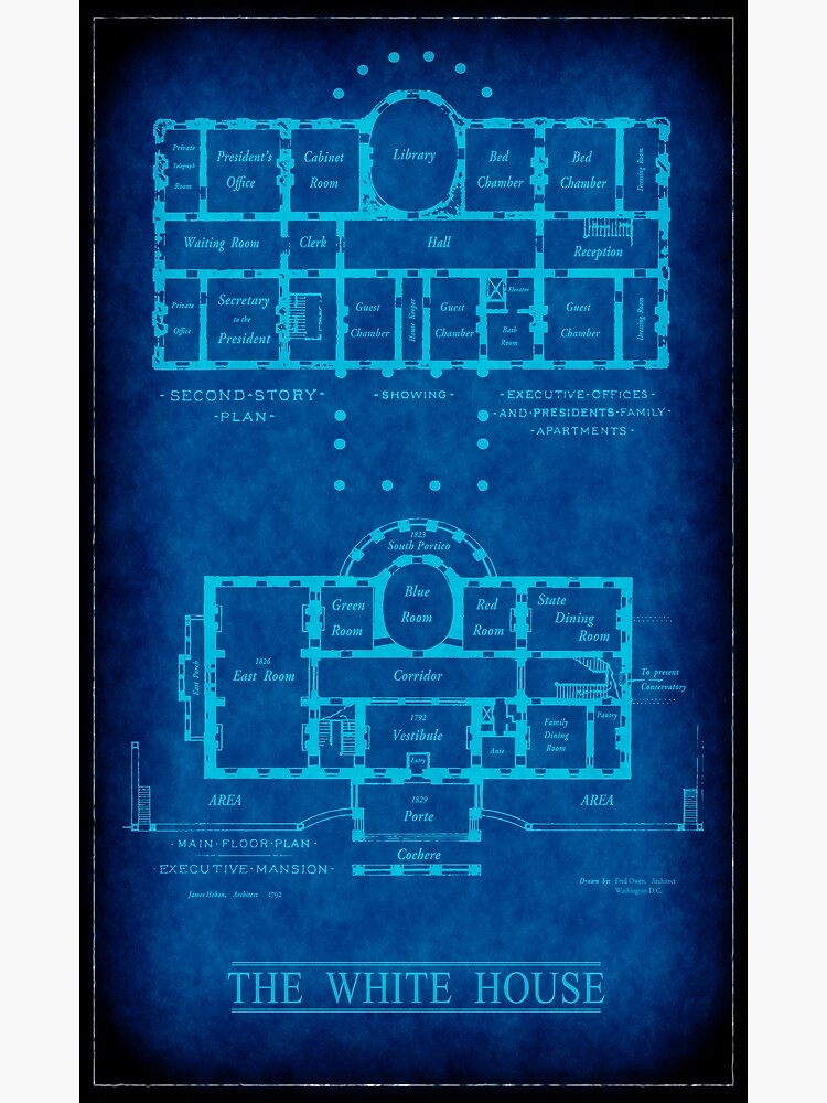 "White House 1600 Pennsylvania Avenue Blueprint" Poster for Sale by ...