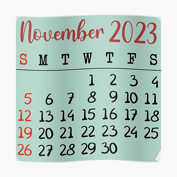 "November 2023 Calendar" Poster for Sale by HanakiArt | Redbubble