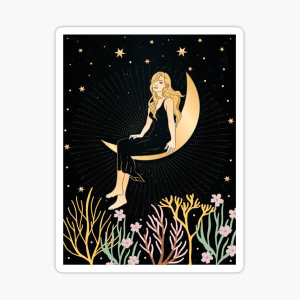 "Girl on the Magic Moon" Sticker for Sale by DesignsArtColor | Redbubble