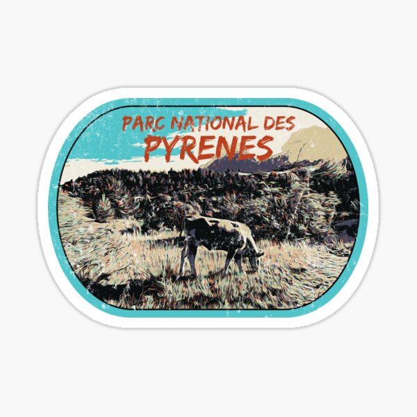 "Pyrénées national park France, Europe hiking, vintage travel decal ...