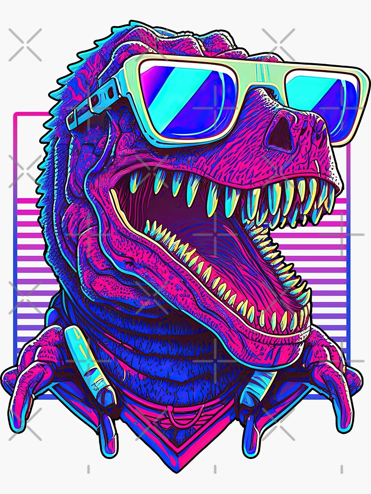"Neon Cyberpunk T-Rex" Sticker for Sale by ChasmicArt | Redbubble