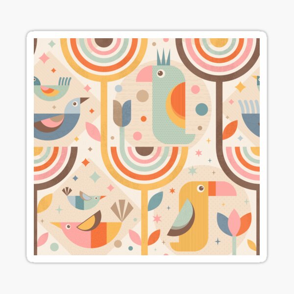"Mid Mod Birds Sitting in Rainbow Trees" Sticker for Sale by missmewow ...
