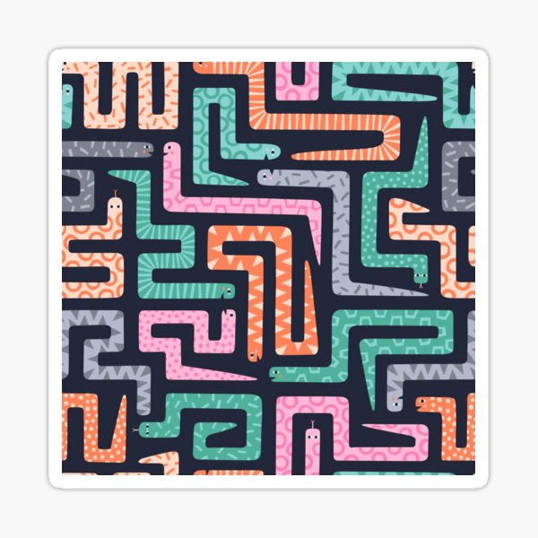 "Retro Snakes in a Maze" Sticker for Sale by missmewow | Redbubble