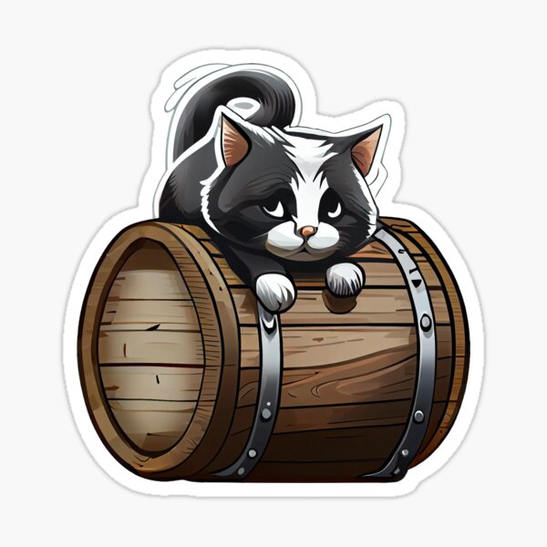 "cute black cat on a barrel" Sticker for Sale by michae1l | Redbubble