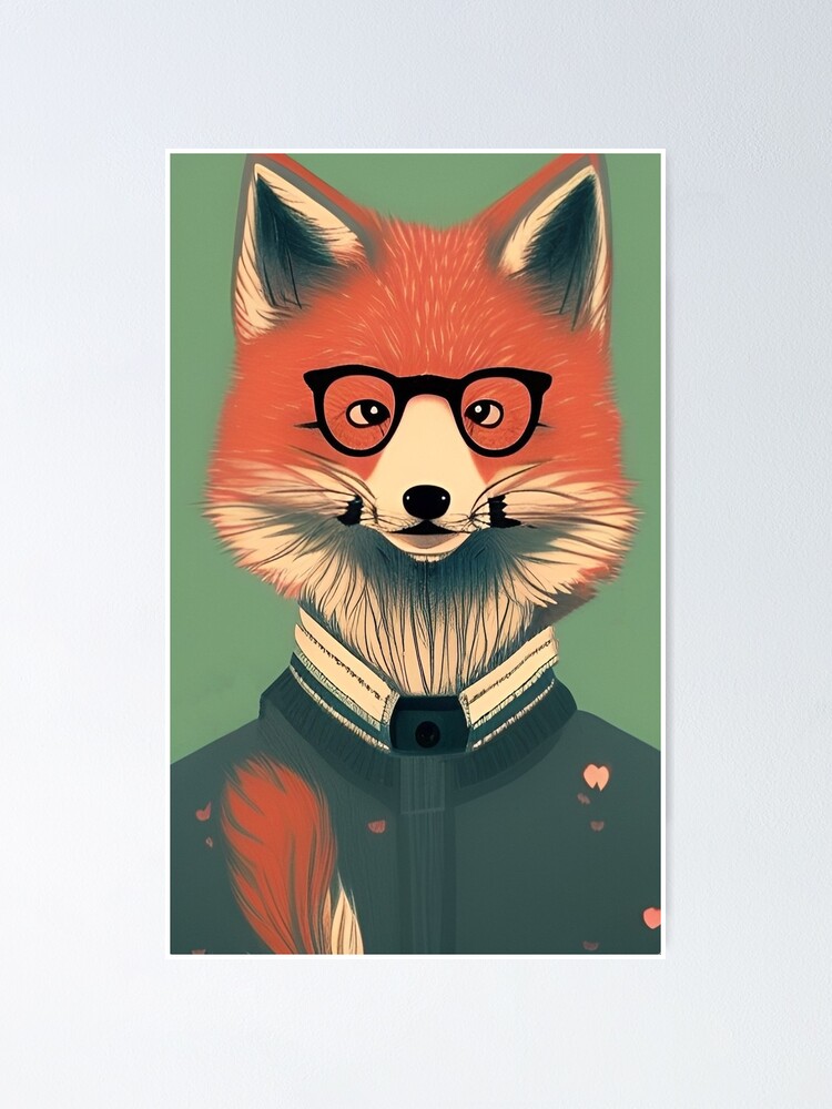 "Vintage Style Hipster Red Fox Wearing Varsity Jacket and Glasses ...