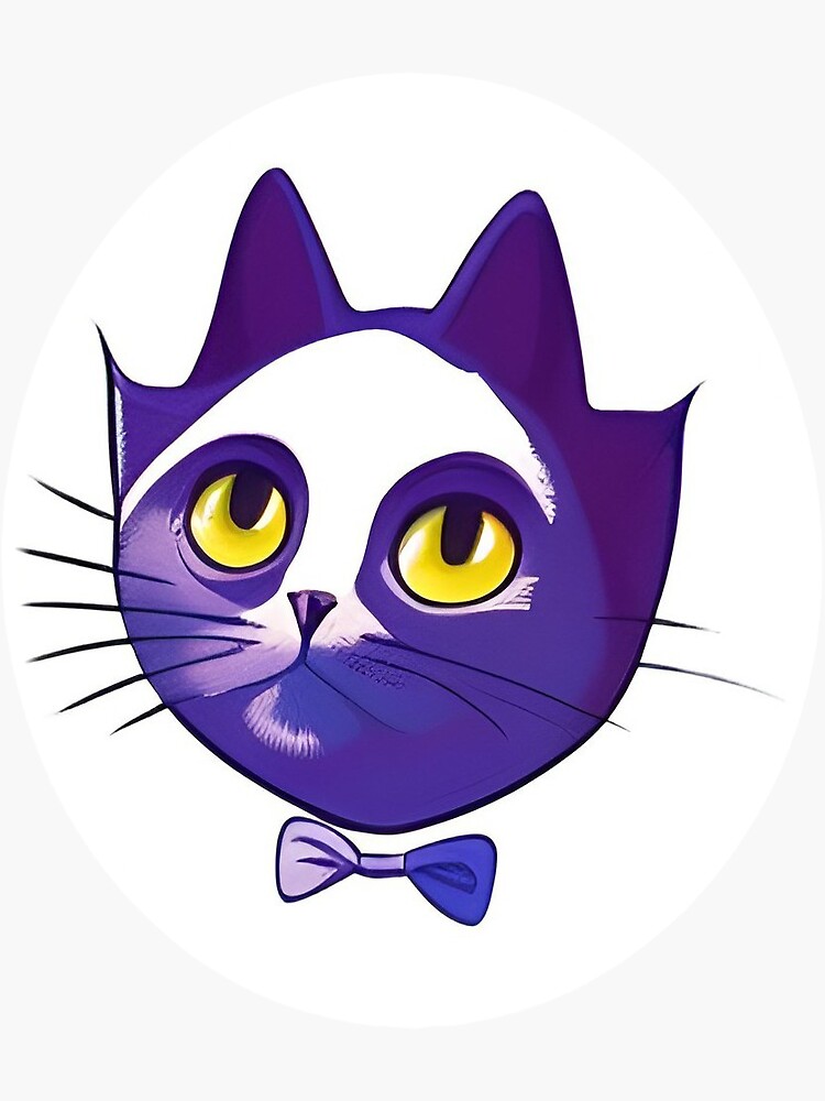 "Dapper Purple Cat Wearing a Bowtie - Cartoon Illustration" Sticker for ...