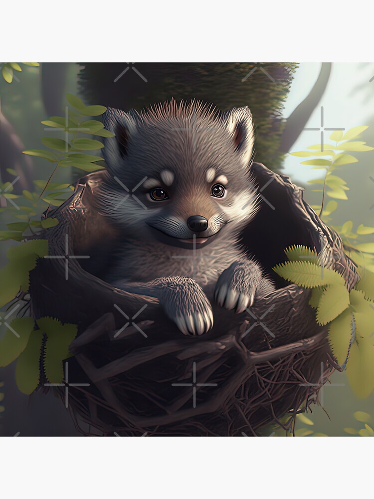 "A Cute Baby Wolf in a Bird's Nest" Sticker for Sale by wolfnme | Redbubble