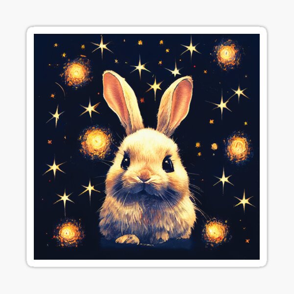 "Cute Bunny Rabbit on a Starry Night" Sticker for Sale by ...