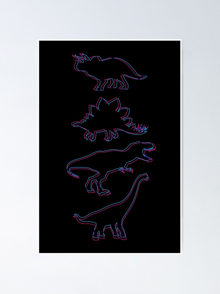 "Super rad Neon dinosaurs (black)" Poster for Sale by animinimal ...