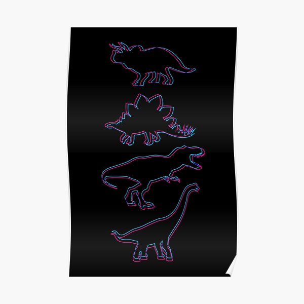 "Super rad Neon dinosaurs (black)" Poster for Sale by animinimal ...