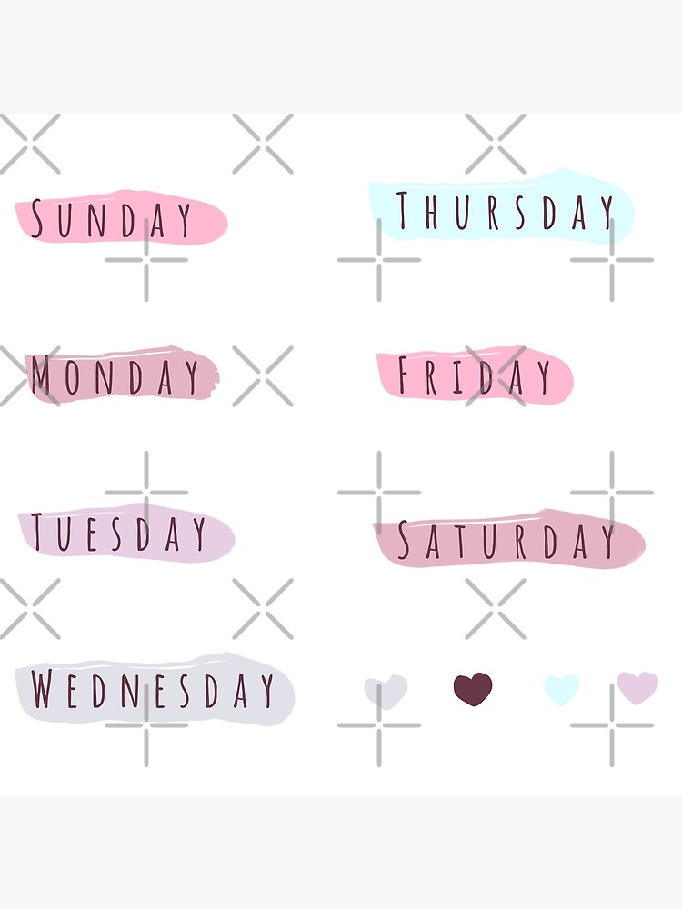 "Days of the week pack for bullet journaling with cute pastel design ...