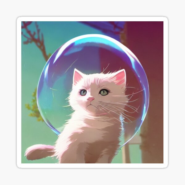 "Kawaii White Cat Bubble Kitten bubble kitty close up face makoto focus ...