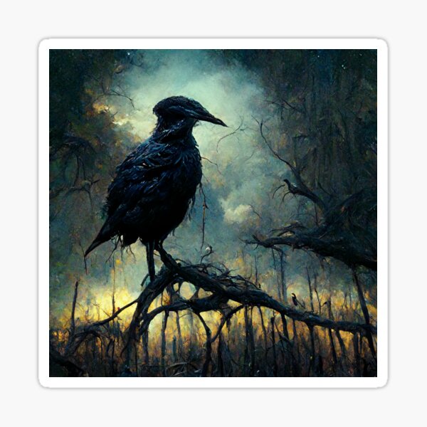 "Raven Sitting on a Dead Tree Branch in a Swamp" Sticker for Sale by ...