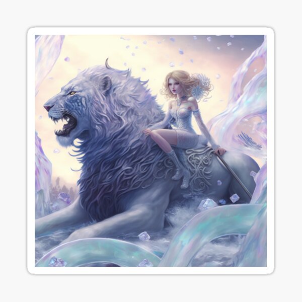 "Fantasy Ice Princess on Lion Art" Sticker for Sale by UpField | Redbubble