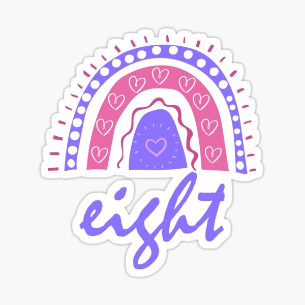 "Eight Year Old Eighth Birthday Cute Fun Doodle Boho Rainbow" Sticker ...