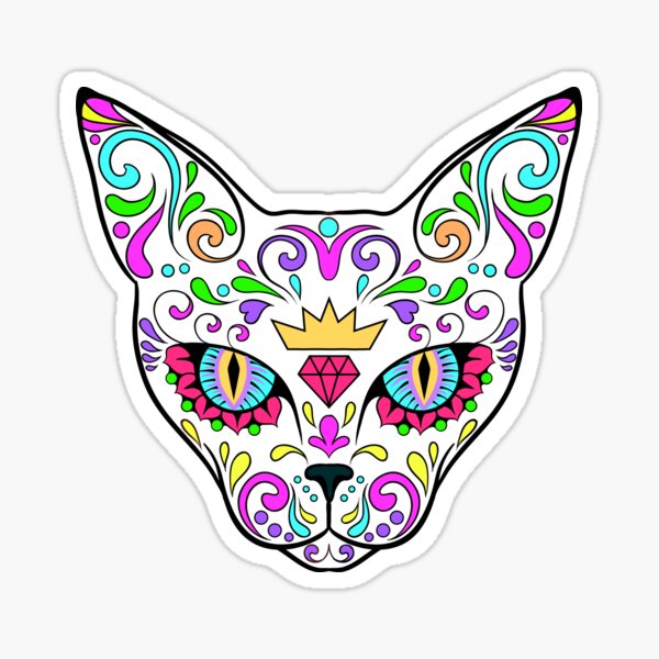 "Day Of The Dead Dia De Los Meows Sugar Skull Calavera Cat" Sticker for ...