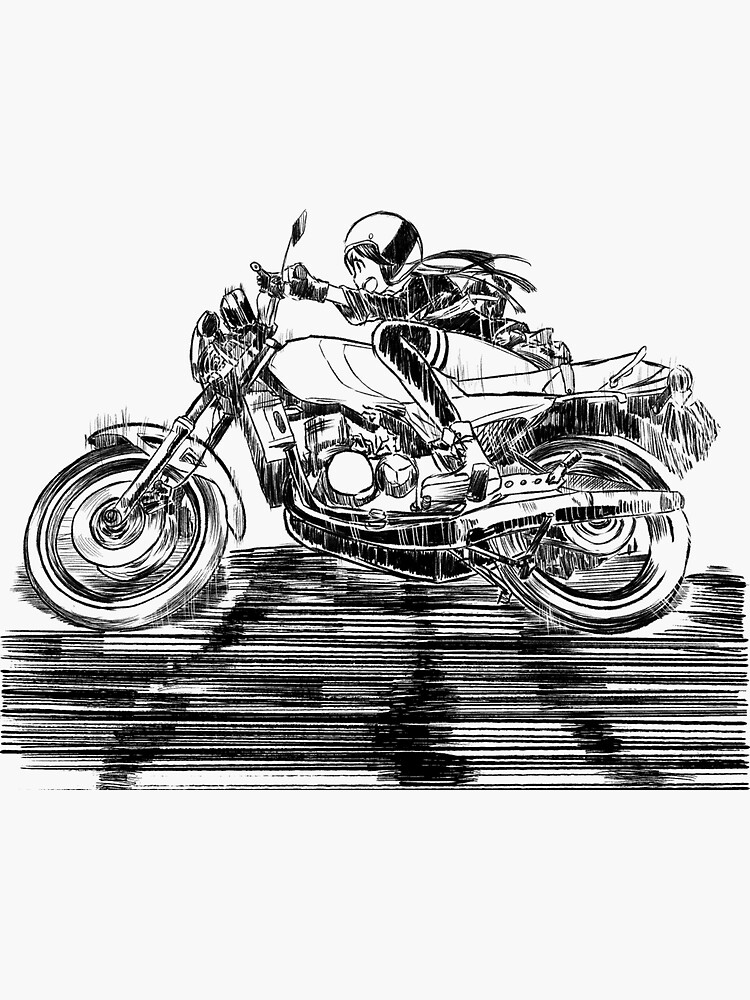 "the anime girl with a motorbike" Sticker for Sale by helveticanian ...