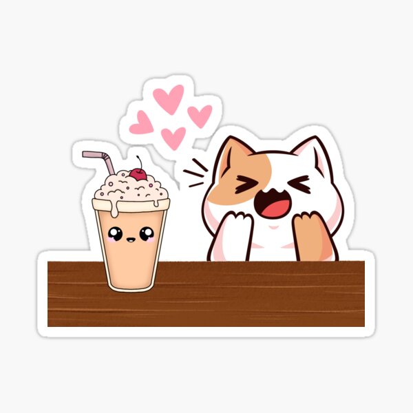 "Kawaii Kitty Cat With Ice Frappuccino, Coffee Cat" Sticker for Sale by ...