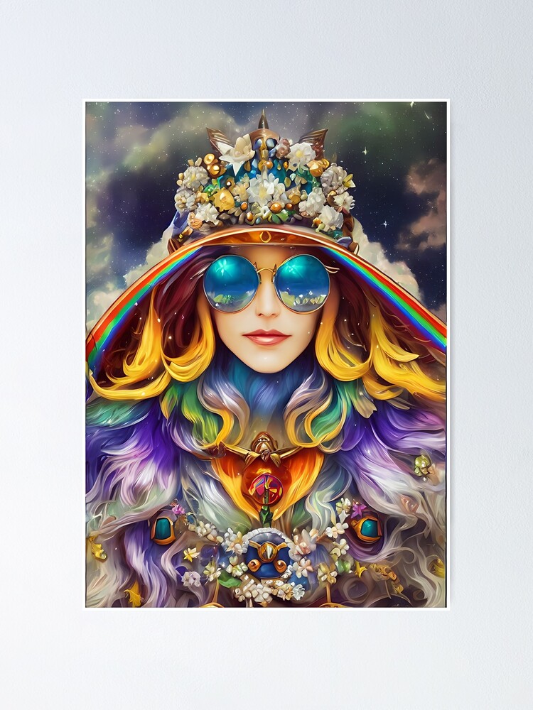 "Rainbow night woman with Flowered Hat" Poster for Sale by Norsia ...