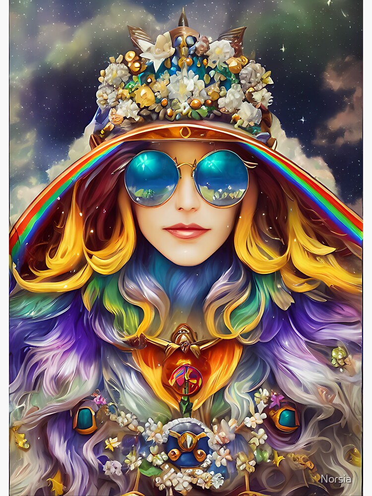 "Rainbow night woman with Flowered Hat" Sticker for Sale by Norsia ...