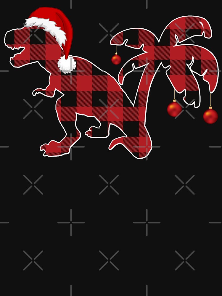 "T-Rex Christmas Dinosaur Plaid Design Wearing Santa Hat And ...