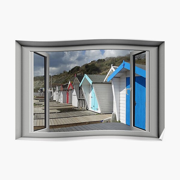 "Beach Huts Through The Window" Poster for Sale by PeteRide | Redbubble