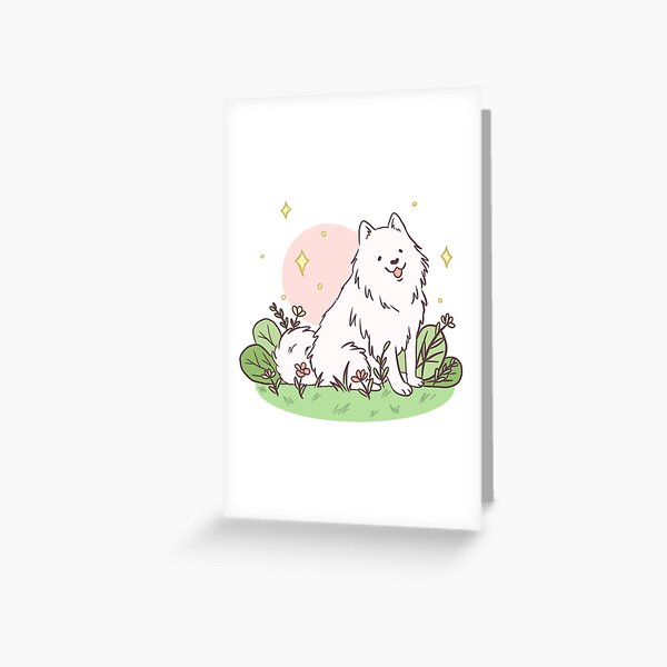 "Cute Cartoon samoyed dog with flowers pastel colors design " Greeting ...
