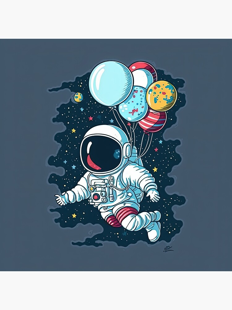"Cute astronaut flying with planet balloons in space" Poster for Sale ...