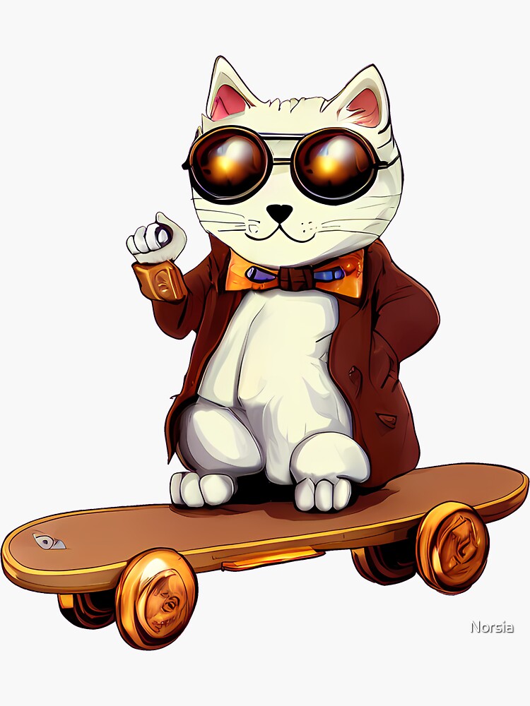 "A skater cat in a coat and a bow tie" Sticker for Sale by Norsia ...