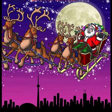 "Santa flying over Toronto skyline - Merry Christmas card" Poster for ...