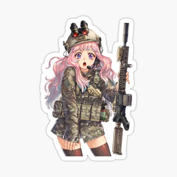 "Military Anime Girl" Sticker for Sale by kittiescuties | Redbubble