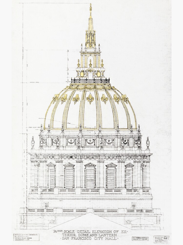 "San Francisco CITY HALL DOME Blueprint 1914" Art Print for Sale by ...