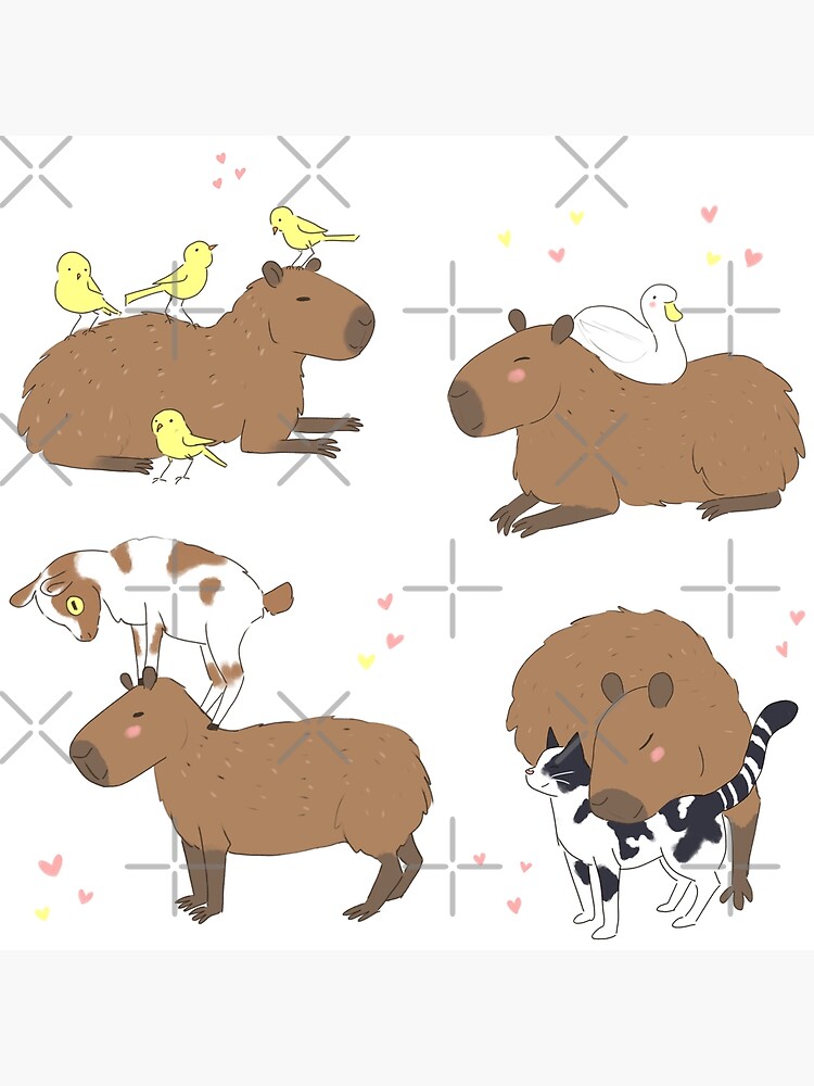 "Pack of Cute nice capybara cartoon design with animal friends " Poster ...