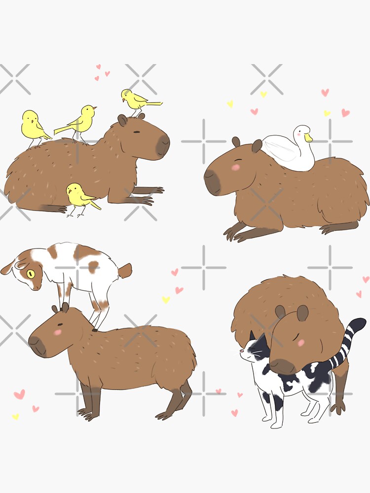 "Pack of Cute nice capybara cartoon design with animal friends ...