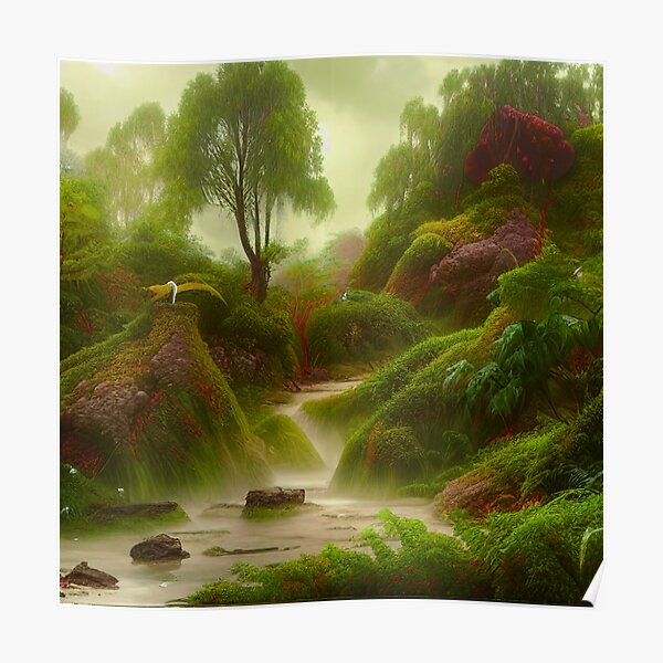 "Green Landscape with Trees and Lake, Sceney Nature" Poster for Sale by ...