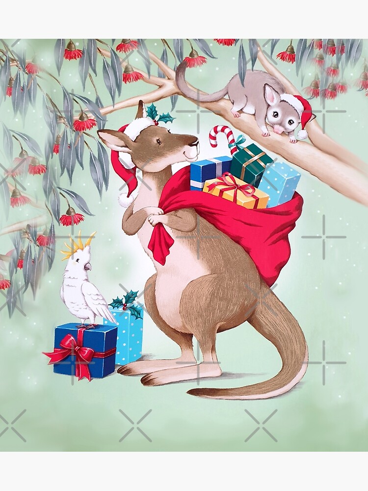 "Kangaroo Christmas - Australian Christmas Art" Art Print for Sale by ...