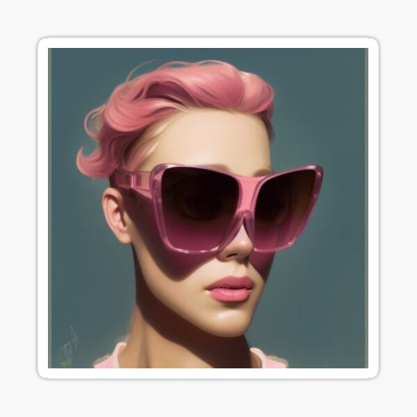 "Portrait of Woman with Large Pink Sunglasses" Sticker for Sale by ...