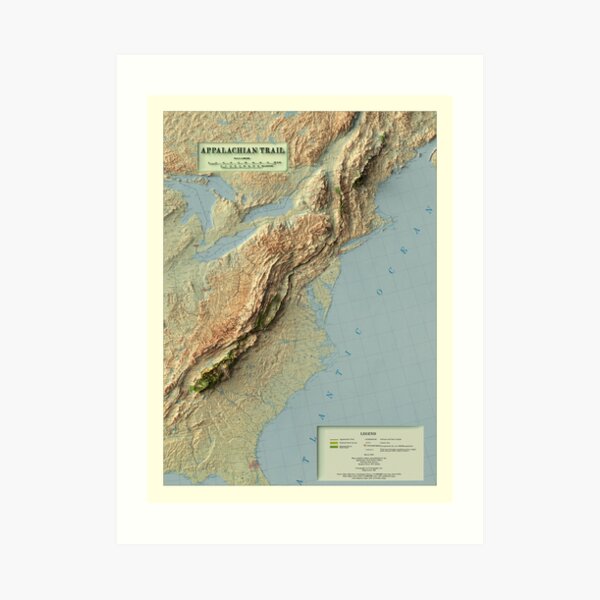 "1981 Appalachian Trail, USA Shaded Relief Map 3D digitally-rendered ...