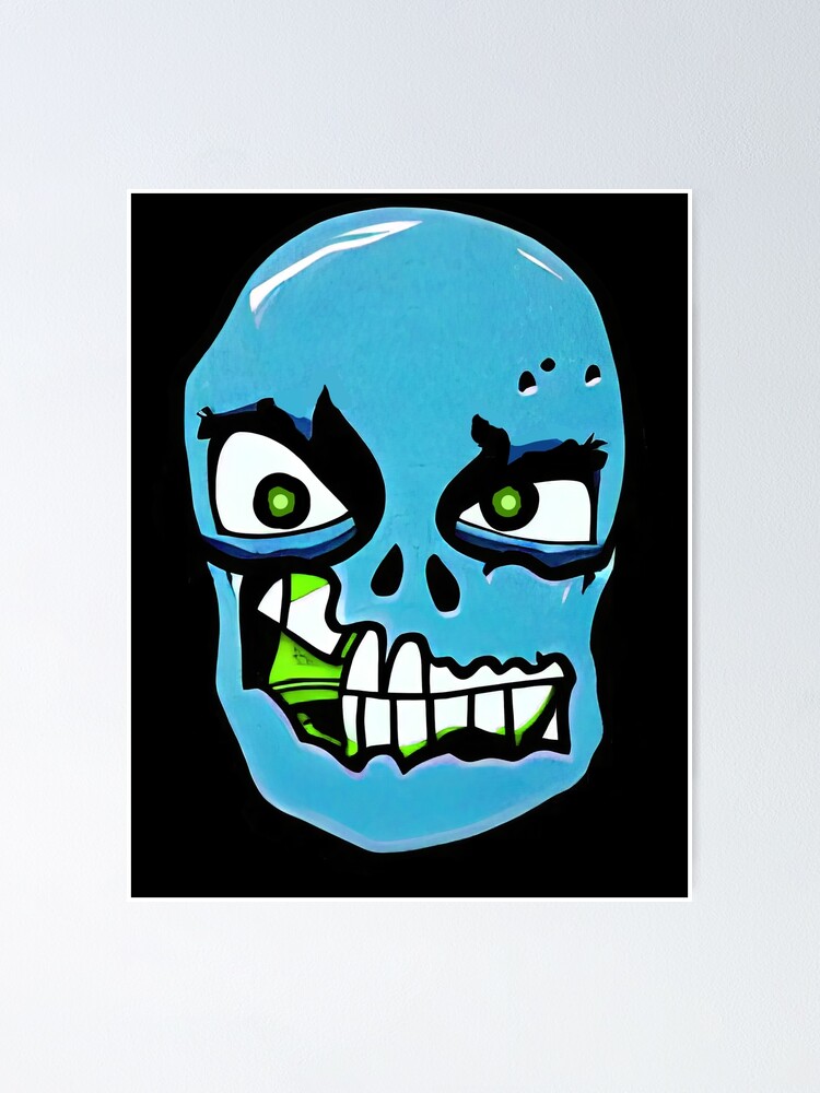 "Zombie Head Blue Horror Sticker Illustrated " Poster for Sale by ...