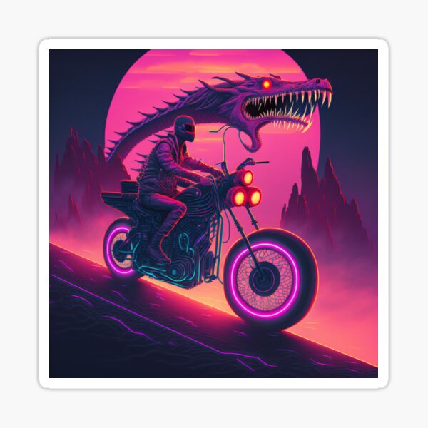"Synthwave Dragon Biker" Sticker for Sale by Mr-Stein | Redbubble