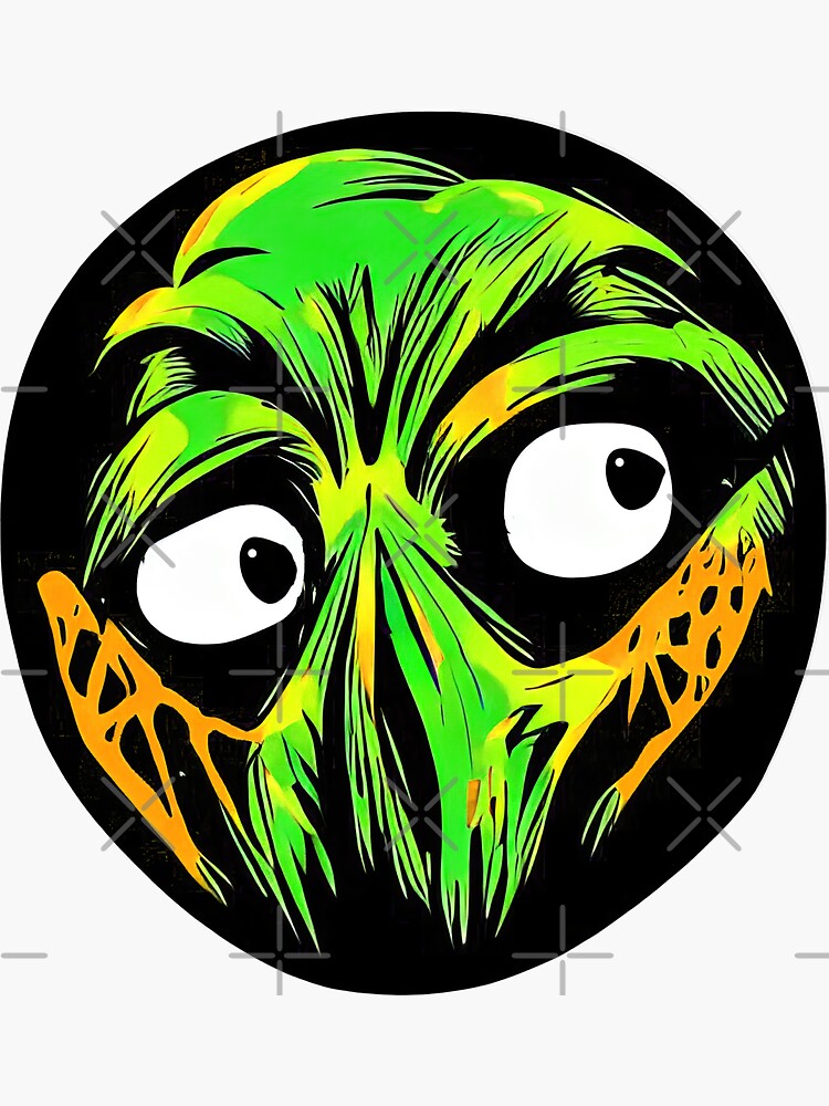 "Alien Scary Face Colorful Green Illustrated " Sticker for Sale by ...