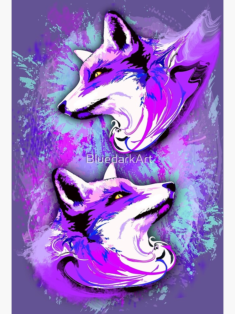 "Purple Fox Spirit on ultraviolet watercolor splats" Framed Art Print ...