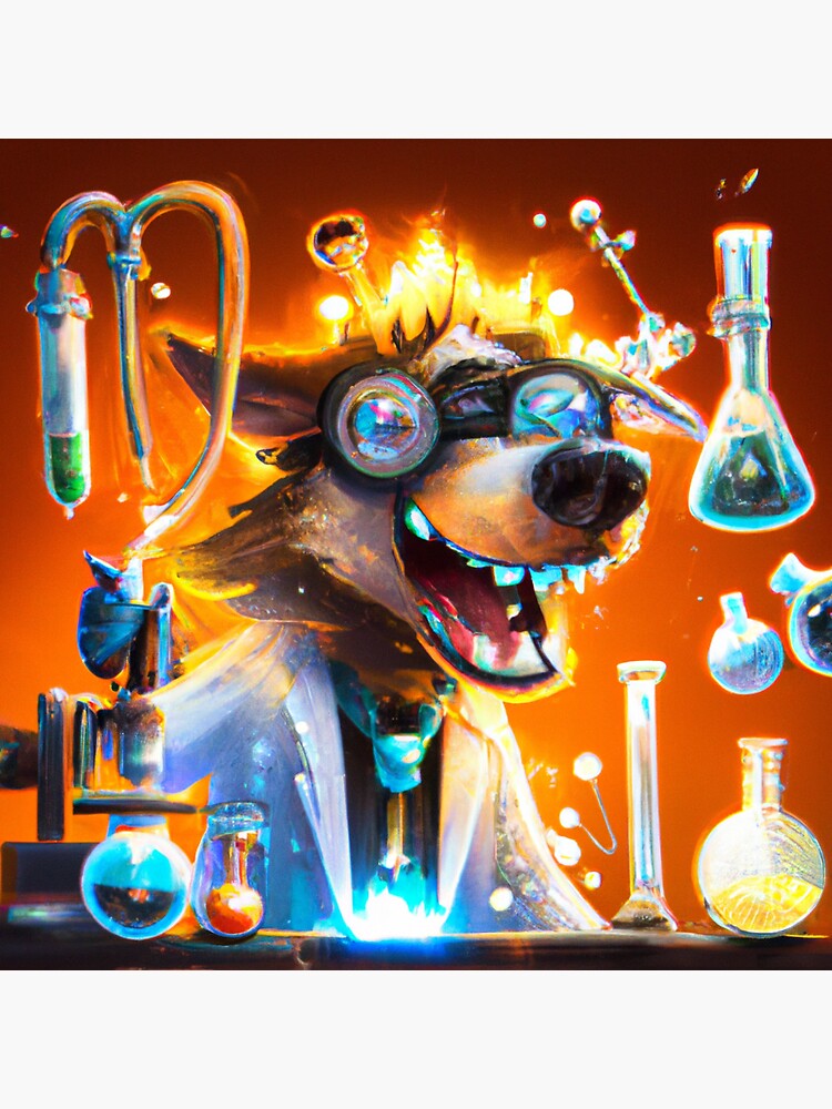 "Mad scientist dog 1" Sticker for Sale by OverdriveMusic | Redbubble