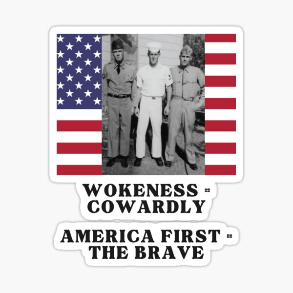 "Wokeness = Cowardly, America First = The Brave" Sticker for Sale by ...