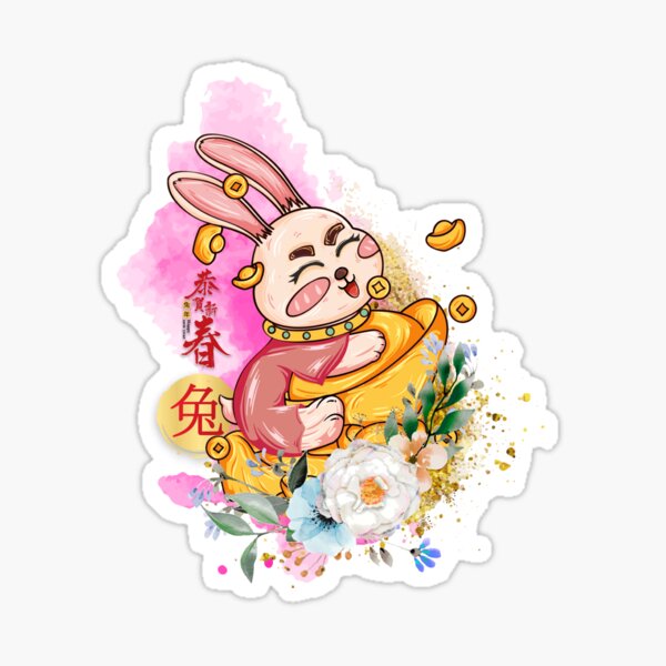 "lucky rabbit and gold Cute year of the rabbit" Sticker for Sale by ...