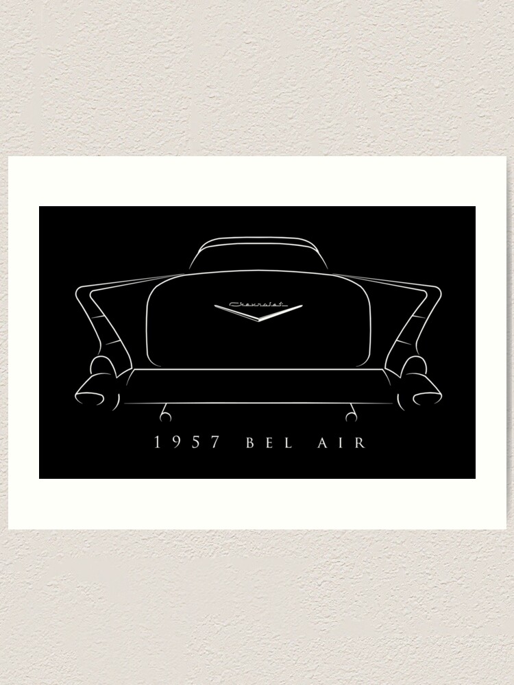 "1957 Chevy Bel Air - rear Stencil, white" Art Print for Sale by mal ...
