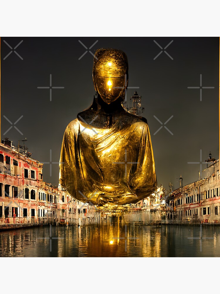 "Golden Buddha statue levitating canal in Venice" Sticker for Sale by ...